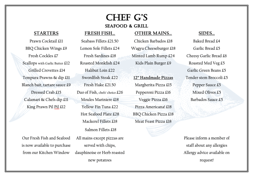 Menu – Chef G's Penarth