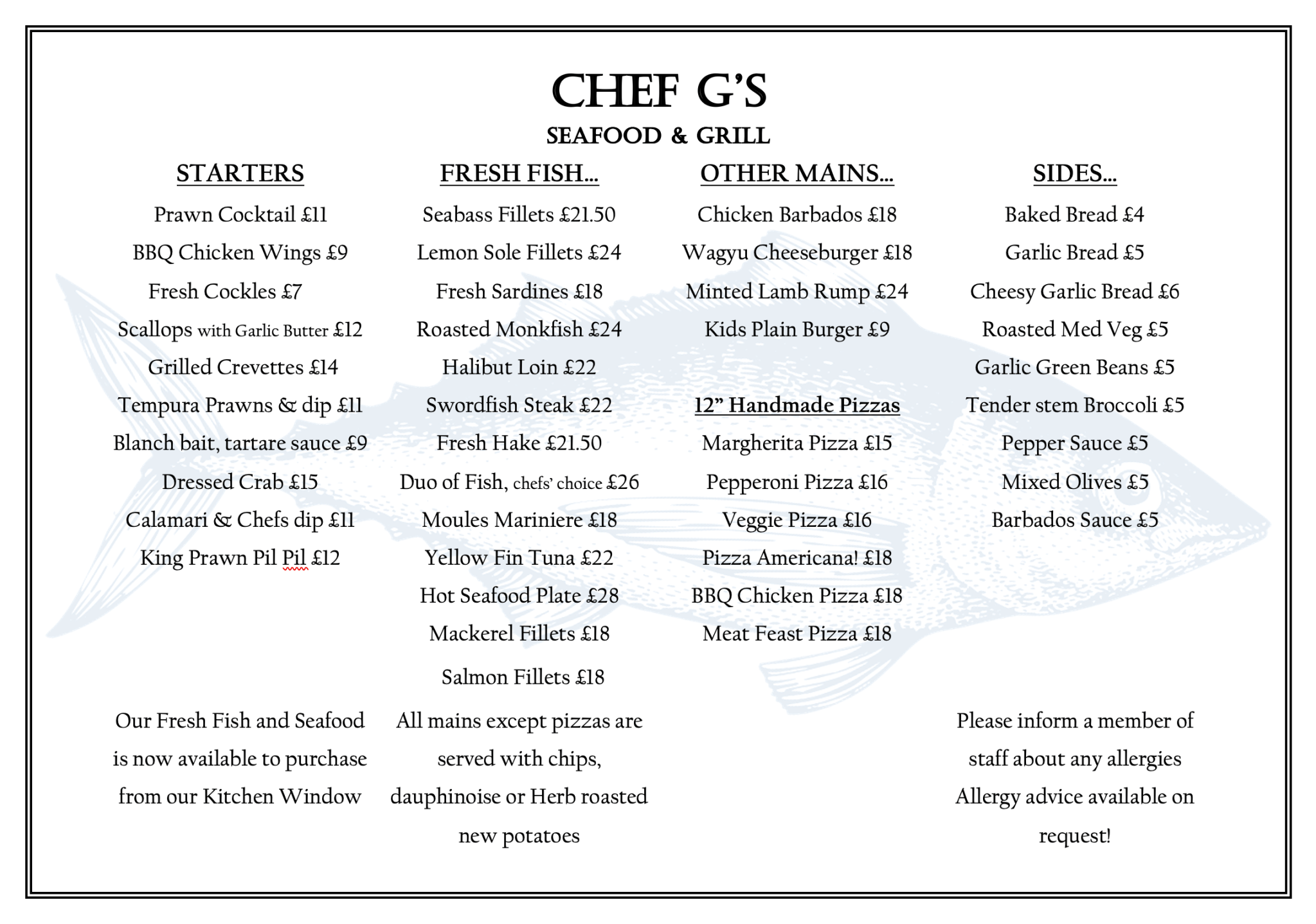 Menu – Chef G's Penarth
